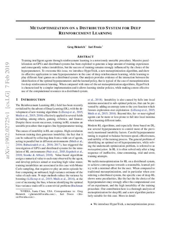 (PDF) Metaoptimization on a Distributed System for Deep Reinforcement Learning
