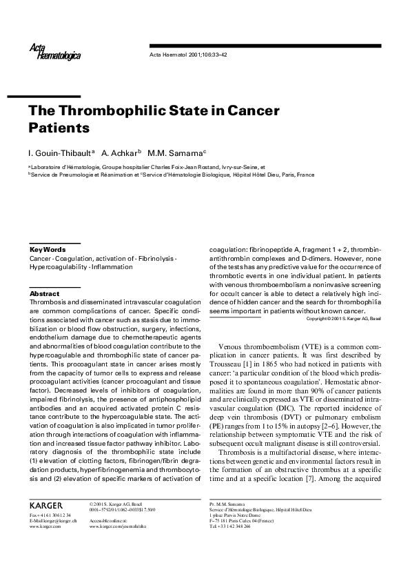 (PDF) The Thrombophilic State in Cancer Patients