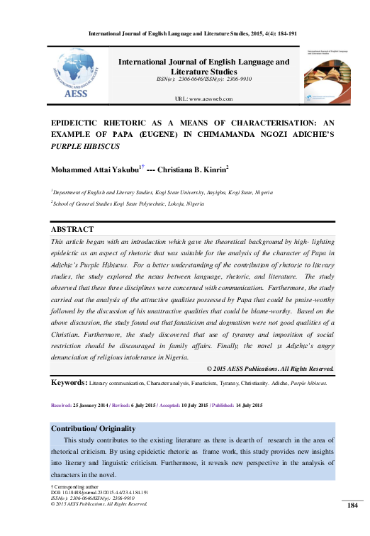 (PDF) Epideictic Rhetoric as a Means of Characterisation: An Example of ...