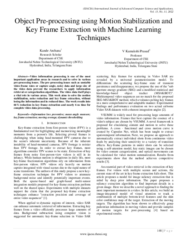 (PDF) Object Pre-processing using Motion Stabilization and Key Frame Extraction with Machine ...