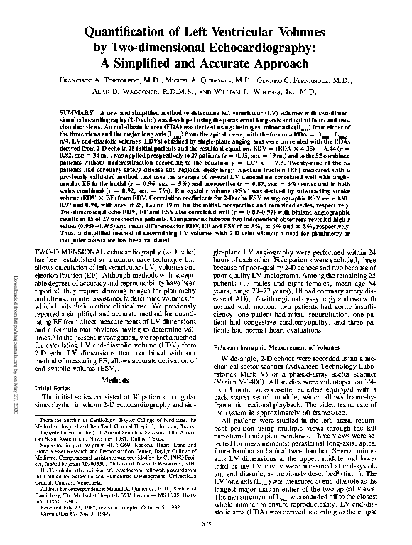 (PDF) Quantification of left ventricular volumes by two-dimensional echocardiography: a ...