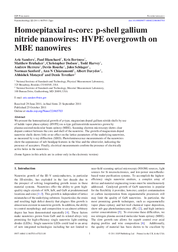 (PDF) Homoepitaxial n-core: p-shell gallium nitride nanowires: HVPE ...