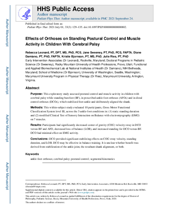 (PDF) Effects of Orthoses on Standing Postural Control and Muscle ...