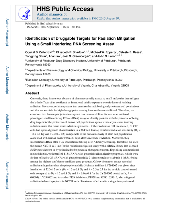 (PDF) Identification of Druggable Targets for Radiation Mitigation ...