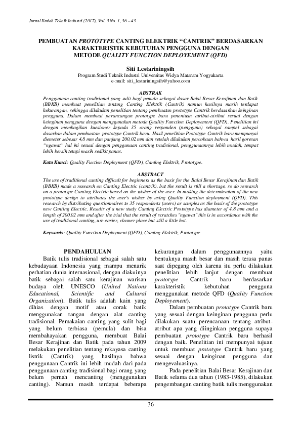 (PDF) Pembuatan Prototype Canting Elektrik “Cantrik” Berdasarkan Karakteristik Kebutuhan ...