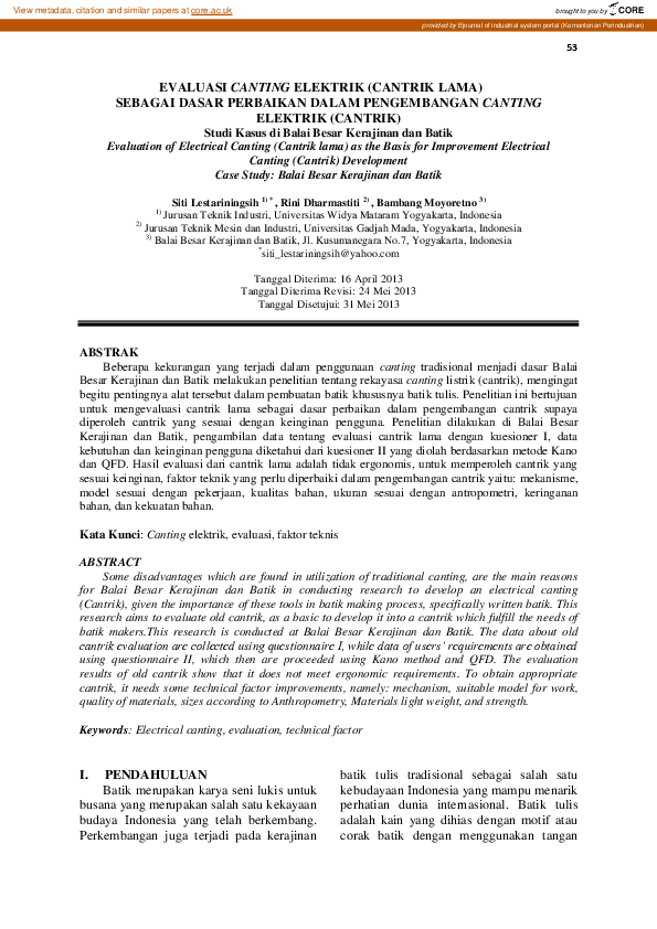 (PDF) Evaluasi Canting Elektrik (Cantrik Lama) Sebagai Dasar Perbaikan Dalam Pengembangan ...