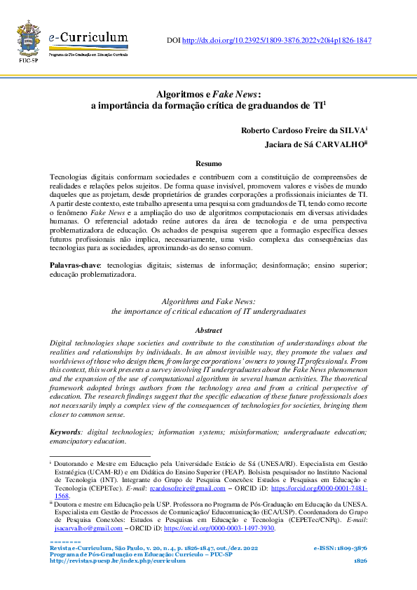 (PDF) Algoritmos e Fake News