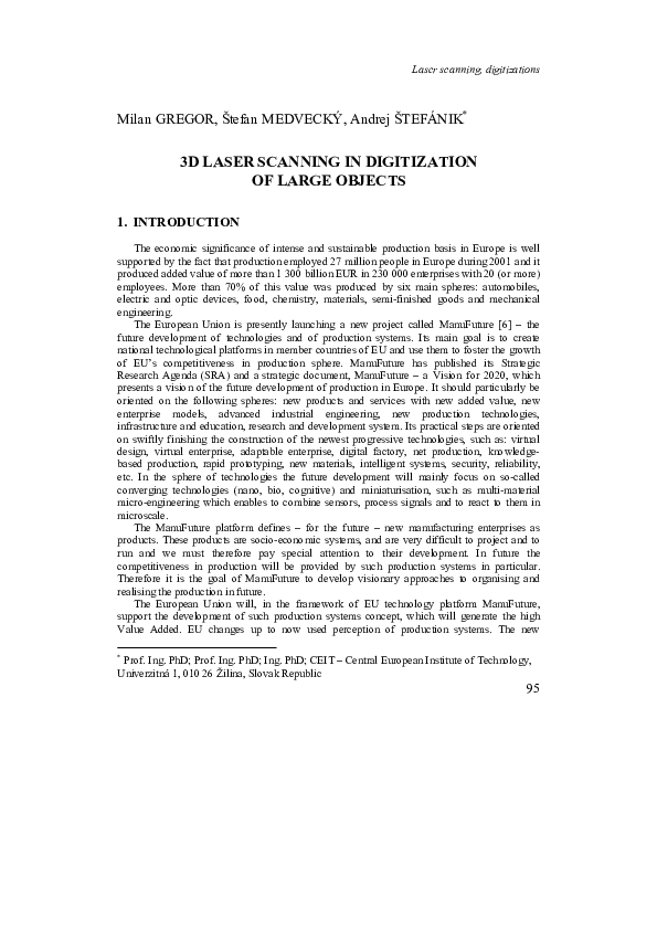 (PDF) 3D laser scanning in digitization of large objects