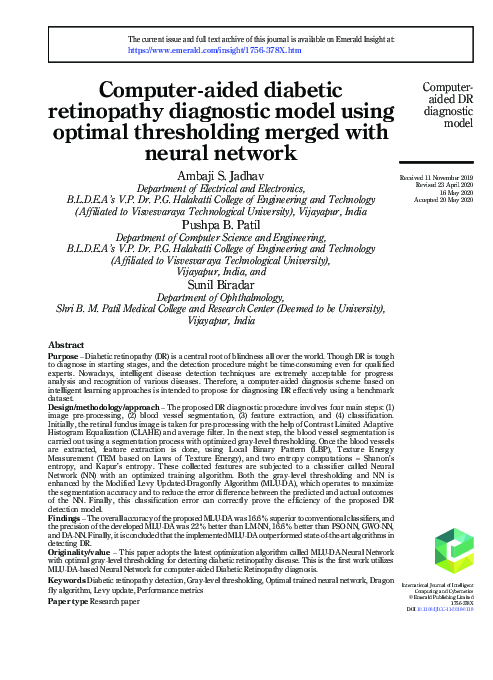 (PDF) Computer-aided diabetic retinopathy diagnostic model using optimal thresholding merged ...
