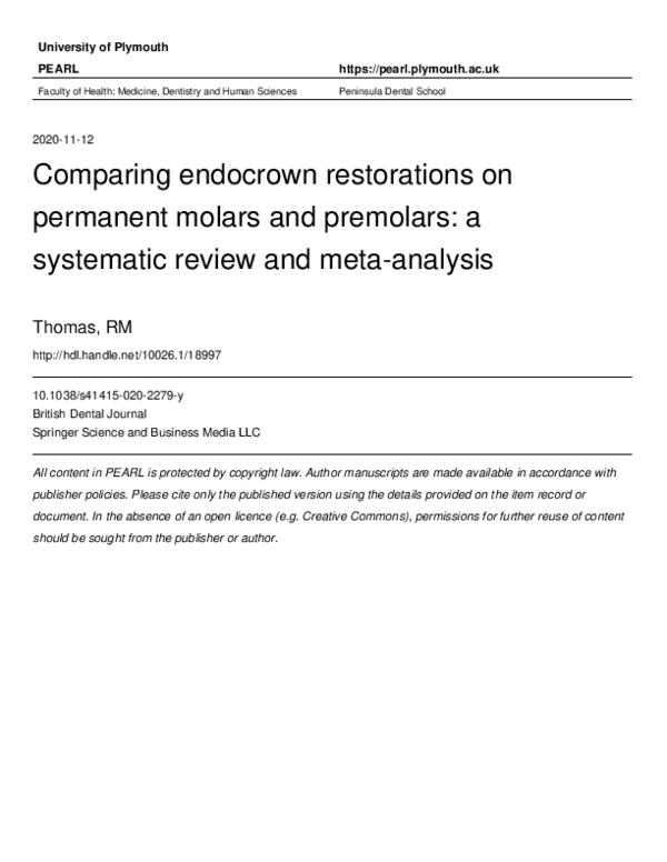 (PDF) Comparing endocrown restorations on permanent molars and ...
