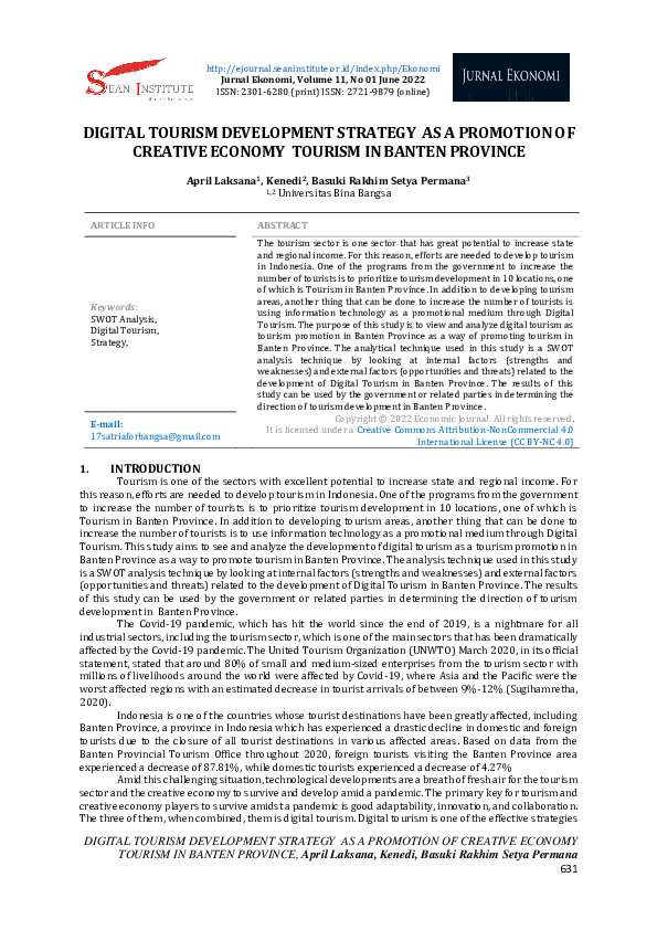 (PDF) DIGITAL TOURISM DEVELOPMENT STRATEGY AS A PROMOTION OF CREATIVE ...