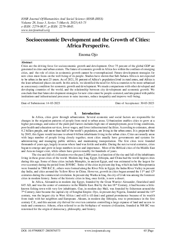 (PDF) Socioeconomic Development and the Growth of Cities: Africa ...