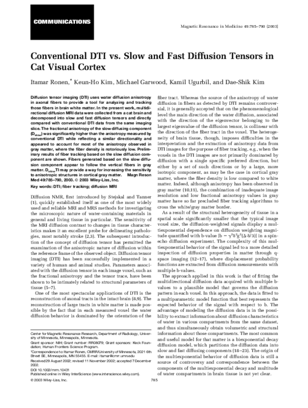 (PDF) Conventional DTI vs. slow and fast diffusion tensors in cat ...