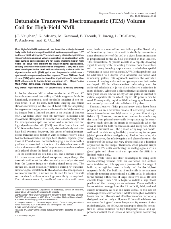 (PDF) Detunable transverse electromagnetic (TEM) volume coil for high ...