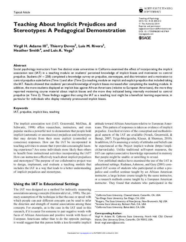 (PDF) Teaching About Implicit Prejudices and Stereotypes
