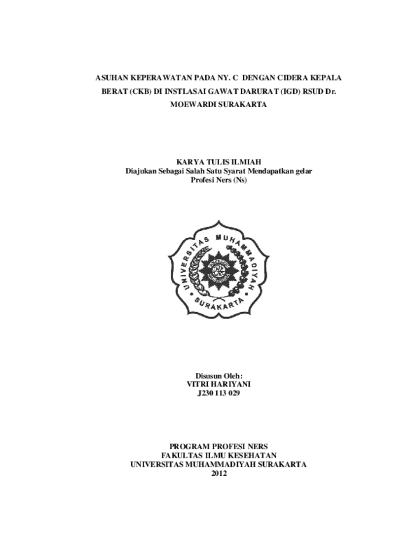 (PDF) Asuhan Keperawatan Pada Ny. C Dengan Cidera Kepala Berat (CKB) Di Instlasai Gawat Darurat ...