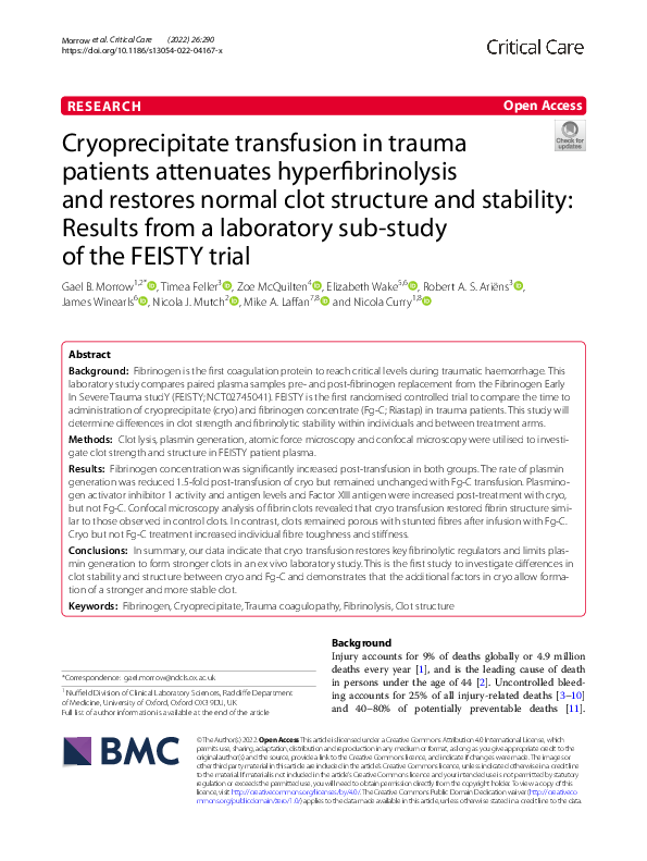 (PDF) Cryoprecipitate transfusion in trauma patients attenuates ...