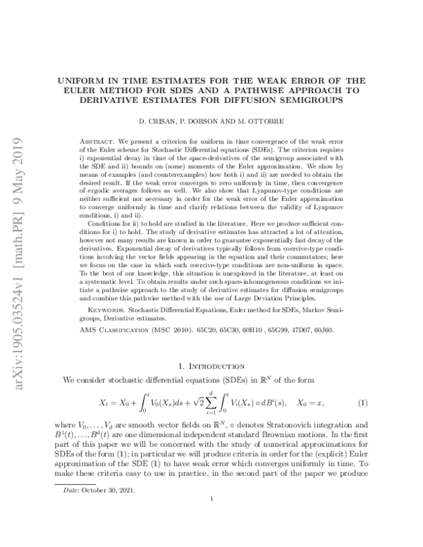 Pdf Uniform In Time Estimates For The Weak Error Of The Euler Method