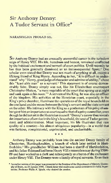 (PDF) Sir Anthony Denny: A Tudor Servant in Office