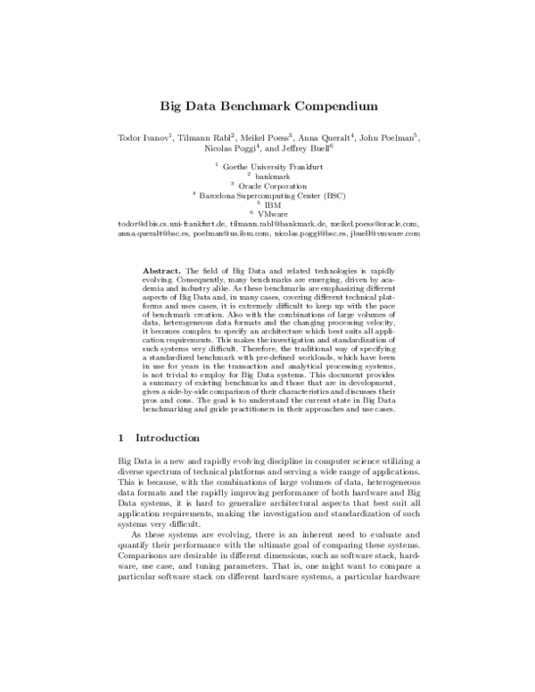 (PDF) Big Data Benchmark Compendium