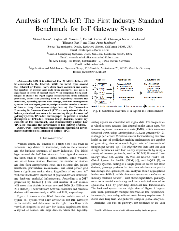 (PDF) Analysis of TPCx-IoT: The First Industry Standard Benchmark for ...