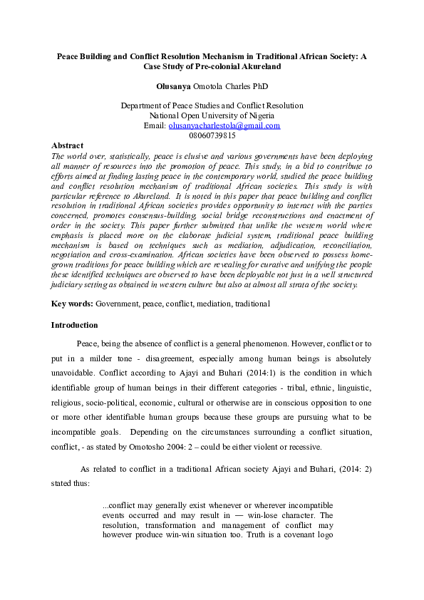 (DOC) Peace Building and Conflict Resolution Mechanism in Traditional ...