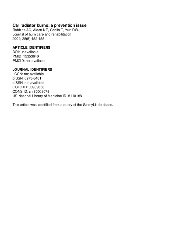 (PDF) Car Radiator Burns: A Prevention Issue