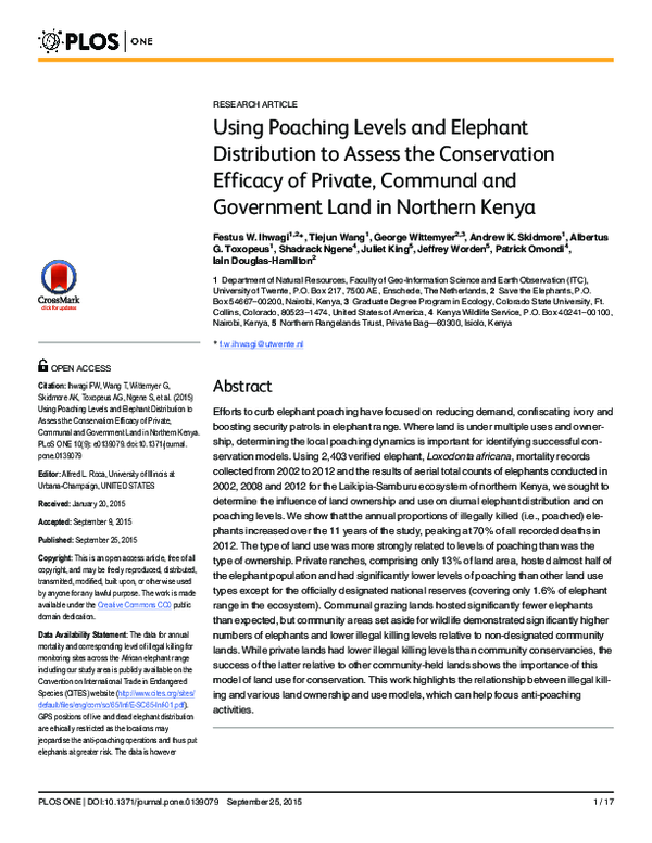 (PDF) RESEARCH ARTICLE Using Poaching Levels and Elephant Distribution ...