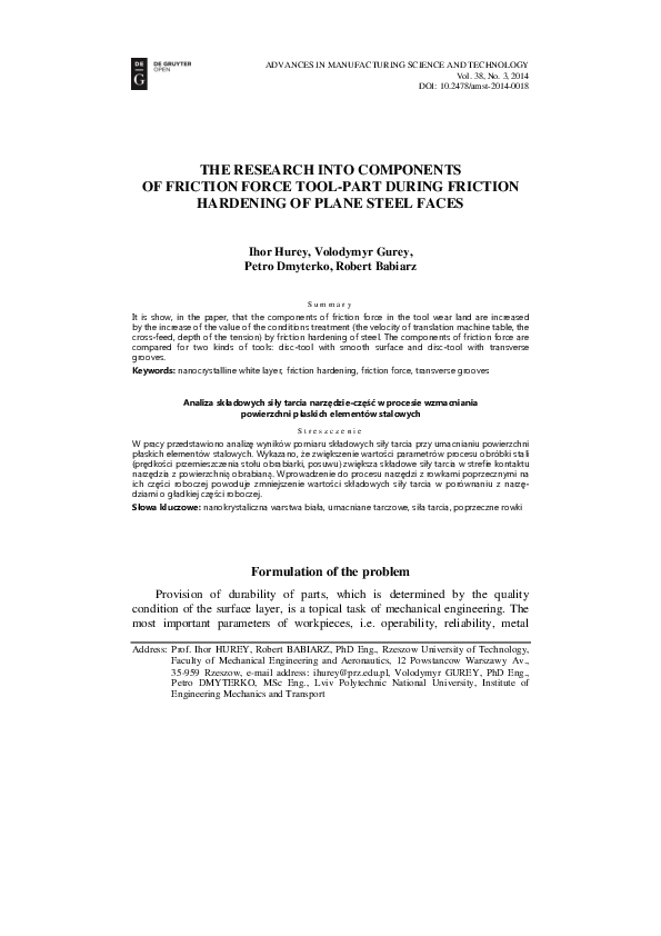 (PDF) The research into components of friction force tool-part during ...