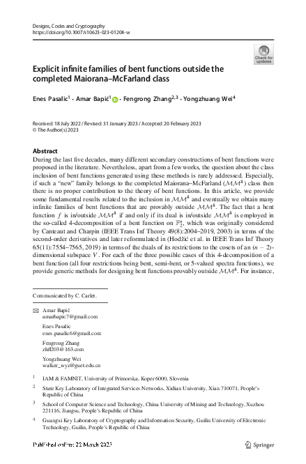 Pdf Explicit Infinite Families Of Bent Functions Outside The