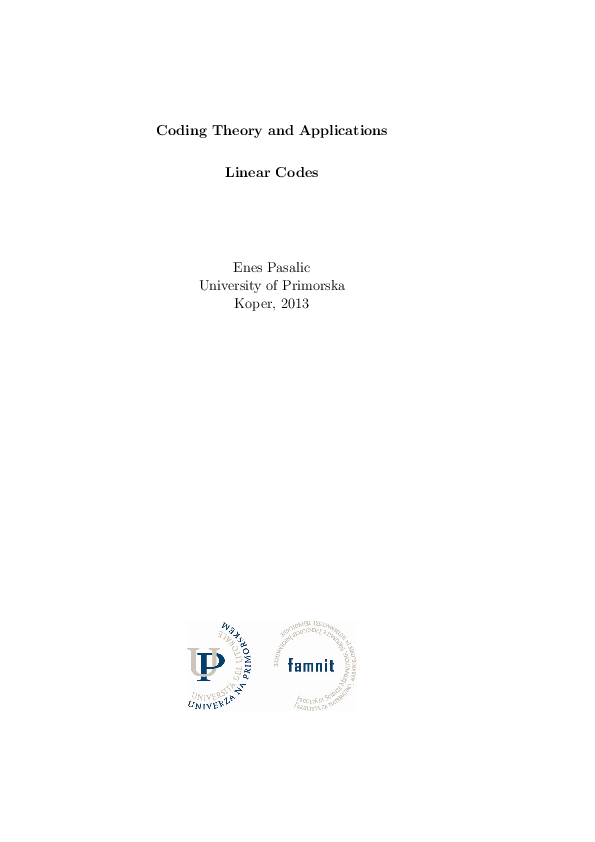 (PDF) Coding theory and applications, linear codes