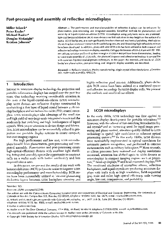 (PDF) Post-processing and assembly of reflective microdisplays | Miller Schuck - Academia.edu