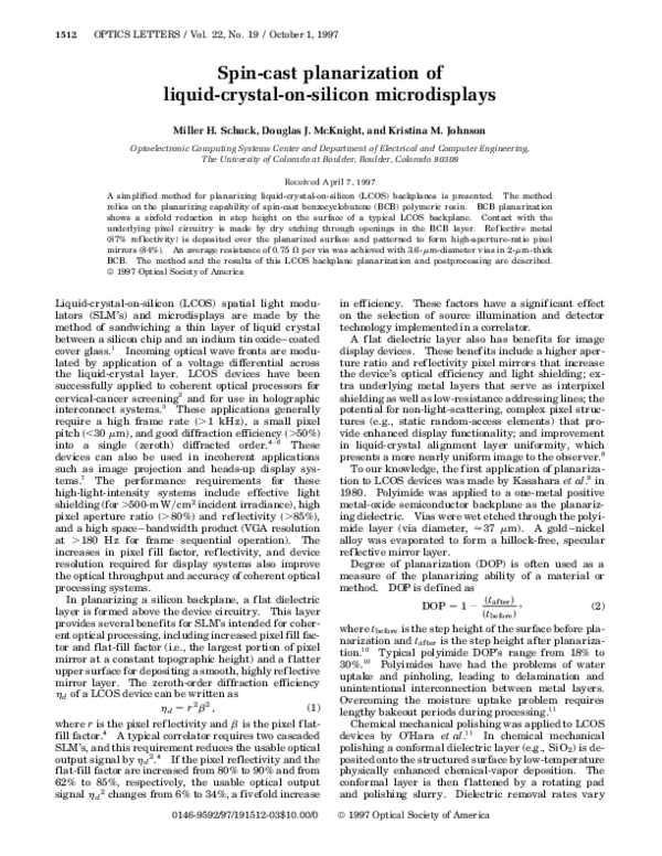 (PDF) Spin-cast planarization of liquid-crystal-on-silicon microdisplays | Miller Schuck ...