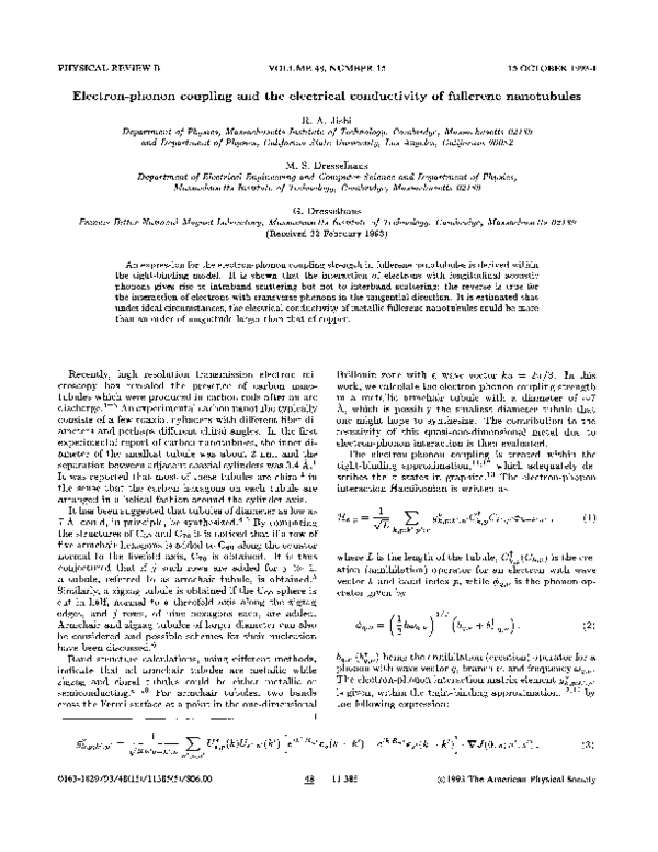 Pdf Electron Phonon Coupling And The Electrical Conductivity Of Fullerene Nanotubules