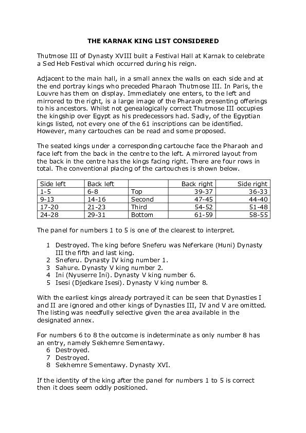 (PDF) THE KARNAK KING LIST CONSIDERED Thutmose III of Dynasty XVIII ...