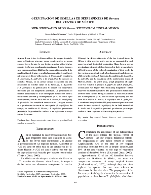 (PDF) Seed germination of six Bursera species from central Mexico