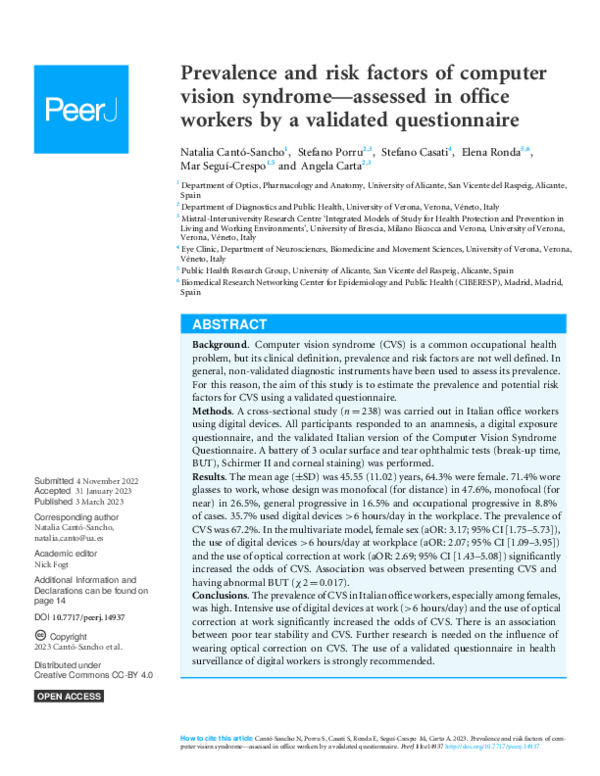 (PDF) Prevalence and risk factors of computer vision syndrome—assessed ...