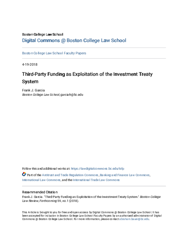 (PDF) Third-Party Funding as Exploitation of the Investment Treaty System