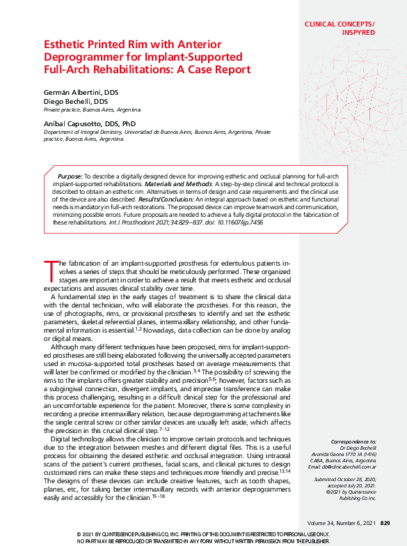 (PDF) Esthetic Printed Rim with Anterior Deprogrammer for Implant ...