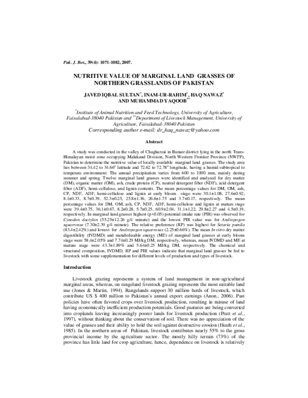 (PDF) Nutritive Value of Marginal Land Grasses of Northern Grasslands ...
