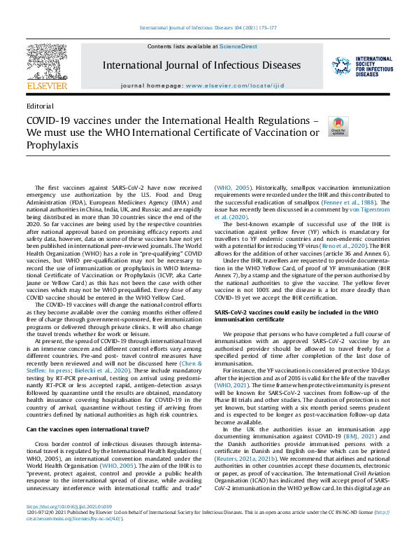 (PDF) COVID-19 vaccines under the International Health Regulations – We ...