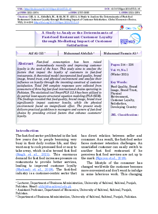 (PDF) A Study to Analyze the Determinants of Fast-food Restaurant ...