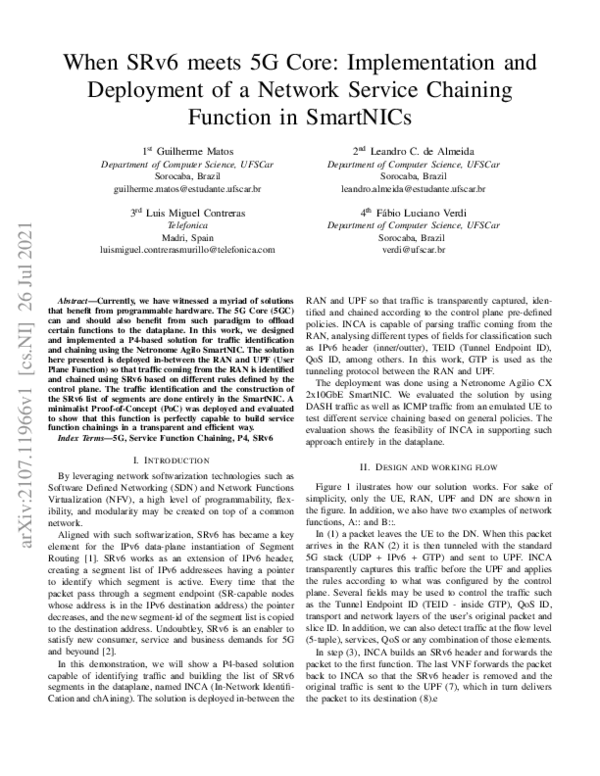 (PDF) SRv6-Based Service Chaining in 5G SmartNICs