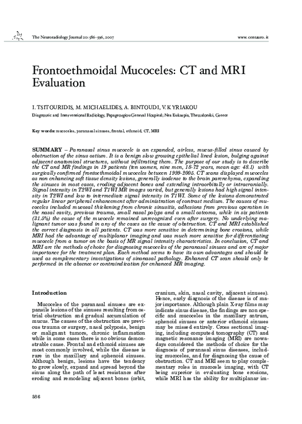 (PDF) Frontoethmoidal Mucoceles: CT and MRI Evaluation
