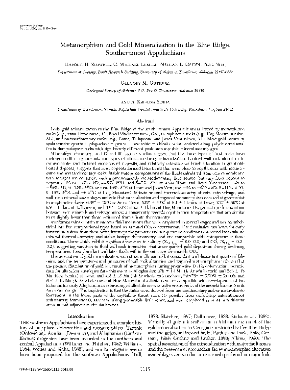 (PDF) Metamorphism and gold mineralization in the Blue Ridge ...