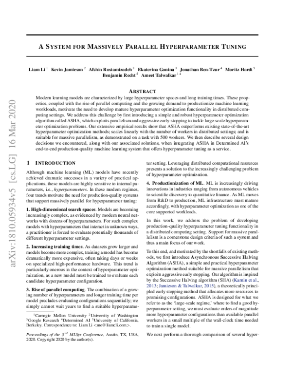 (PDF) Massively Parallel Hyperparameter Tuning