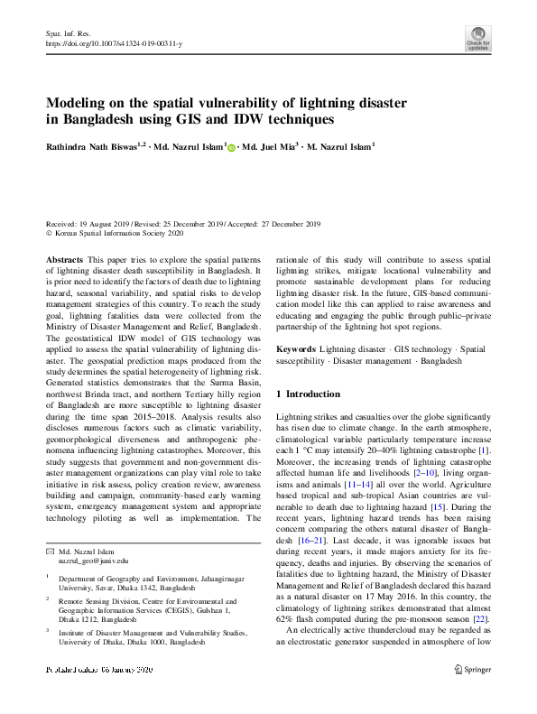 (PDF) Modeling on the spatial vulnerability of lightning disaster in Bangladesh using GIS and ...