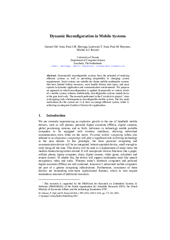 Pdf Dynamic Reconfiguration In Mobile Systems Michel Renovell