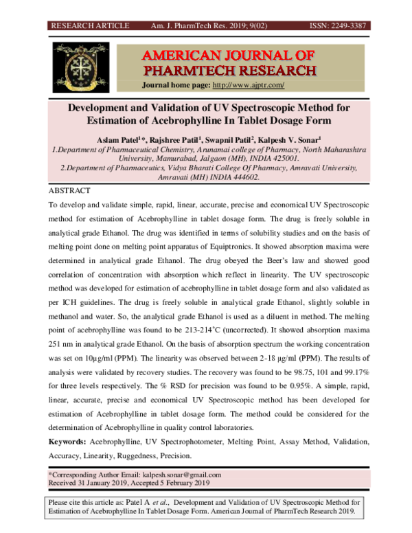 (PDF) Development and Validation of UV Spectroscopic Method for Estimation of Acebrophylline In ...