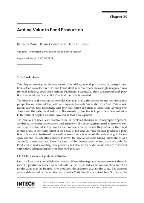 (PDF) Adding Value in Food Production